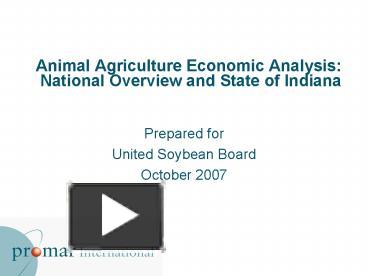 Animal Agriculture Economic Analysis: National Overview and State of ...