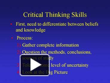 PPT – Critical Thinking Skills PowerPoint presentation | free to view ...