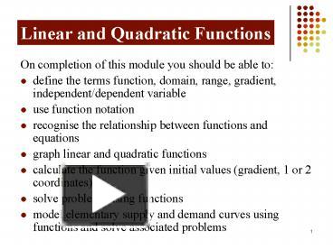 Linear and Quadratic Functions presentation | free to view