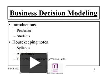 PPT – Business Decision Modeling PowerPoint presentation | free to ...