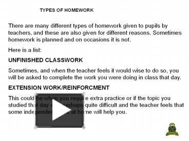 PPT – TYPES OF HOMEWORK PowerPoint presentation | free to download - id ...