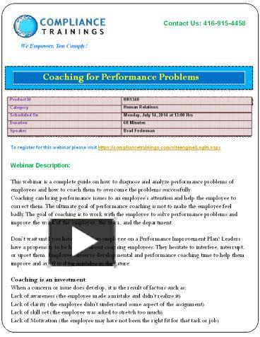 PPT – Webinar On Coaching for Performance Problems By Compliance ...