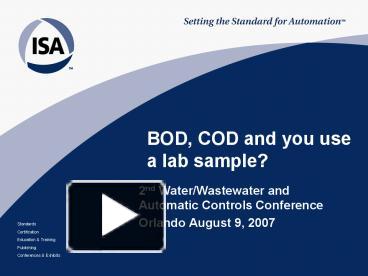 BOD, COD and you use a lab sample? presentation | free to view