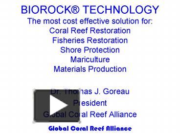 BIOROCK TECHNOLOGY The most cost effective solution for: Coral Reef ...