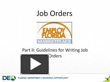 PPT – Job Orders PowerPoint presentation | free to view - id: 66caed-OGI2Z