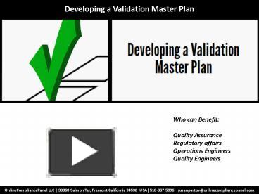 Developing a Validation Master Plan presentation | free to download
