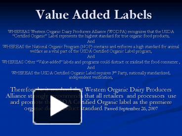 Value Added Labels presentation | free to view