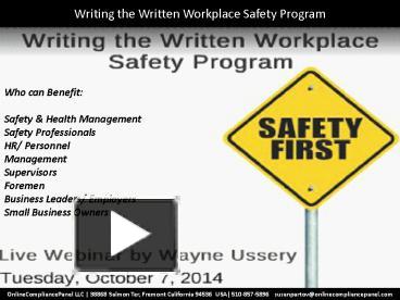 PPT – Writing the Written Workplace Safety Program PowerPoint ...