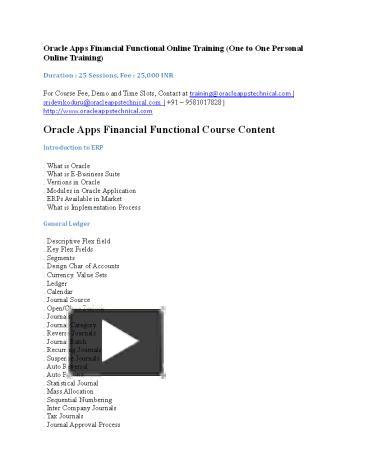 Oracle Apps Financial Functional Online Training (One to One Personal ...