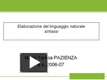 PPT – Elaborazione del linguaggio naturale sintassi PowerPoint ...
