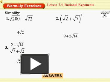 PPT – Lesson 7.4, Rational Exponents PowerPoint presentation | free to ...