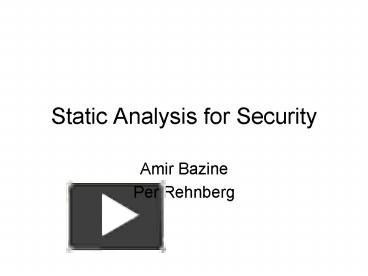 Static Analysis for Security presentation | free to download