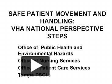 SAFE PATIENT MOVEMENT AND HANDLING: VHA NATIONAL PERSPECTIVE STEPS ...