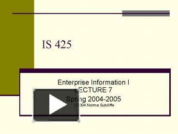 PPT – IS 425 PowerPoint presentation | free to download - id: 68274-ZDc1Z