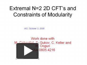 PPT – Extremal N=2 2D CFT PowerPoint presentation | free to download ...
