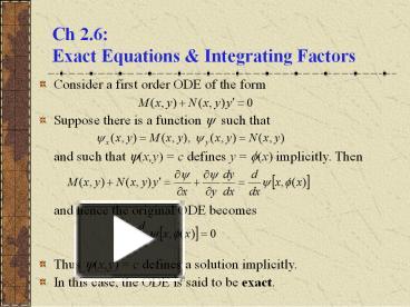 PPT – Ch 2.6: Exact Equations PowerPoint presentation | free to ...