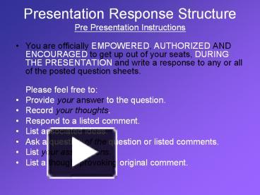 Presentation Response Structure Pre Presentation Instructions ...