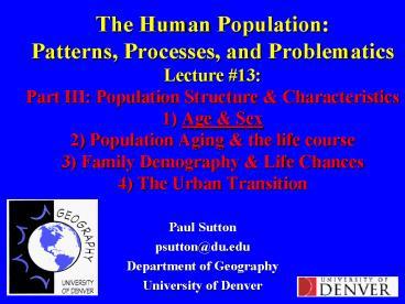 The Human Population: Patterns, Processes, and Problematics Lecture ...