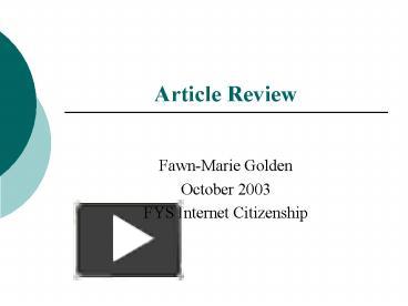 Article Review presentation | free to view