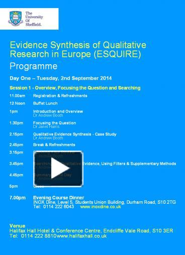 PPT – Evidence Synthesis of Qualitative Research in Europe (ESQUIRE ...