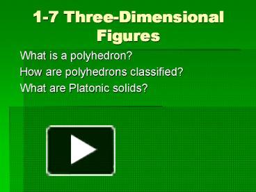 PPT – 1-7 Three-Dimensional Figures PowerPoint presentation | free to ...