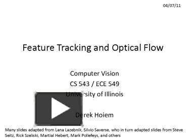 PPT – Feature Tracking and Optical Flow PowerPoint presentation | free ...