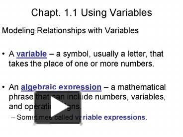 PPT – Chapt. 1.1 Using Variables PowerPoint presentation | free to ...