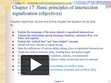 Chapter 17: Basic principles of intersection signalization (objectives ...