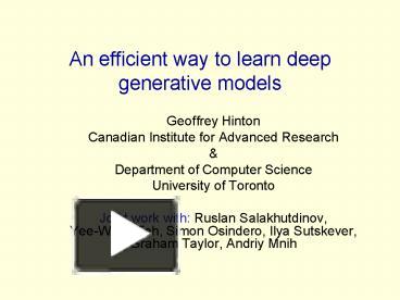PPT – An efficient way to learn deep generative models PowerPoint ...