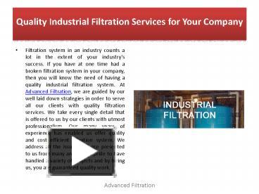 PPT – Quality Industrial Filtration Services for Your Company ...