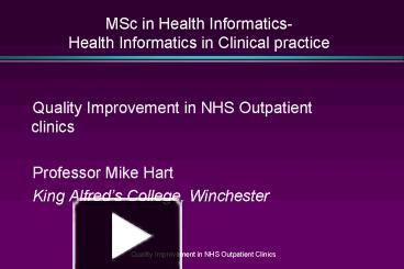 Msc In Health Informatics Health Informatics In Clinical Practice