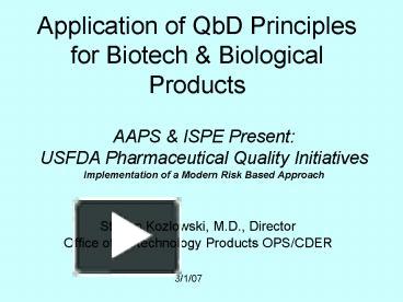 Application of QbD Principles for Biotech presentation | free to view