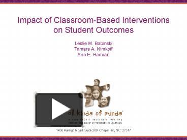 PPT – Impact of ClassroomBased Interventions on Student Outcomes ...