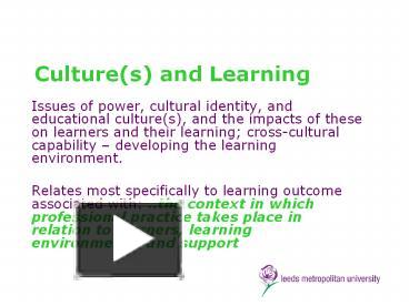 PPT – Culture(s) and Learning PowerPoint presentation | free to view ...