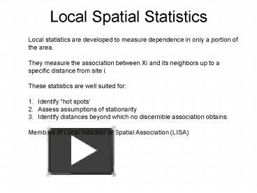 Local Spatial Statistics presentation | free to view
