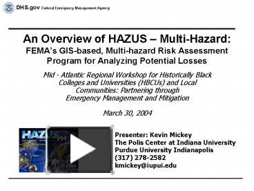 An Overview of HAZUS MultiHazard: FEMAs GISbased, Multihazard Risk ...
