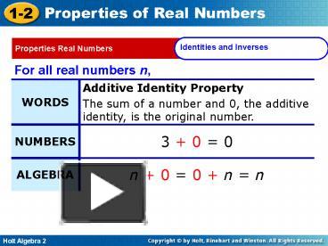 PPT – Properties Real Numbers PowerPoint presentation | free to ...