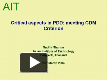 Critical aspects in PDD: meeting CDM Criterion presentation | free to ...