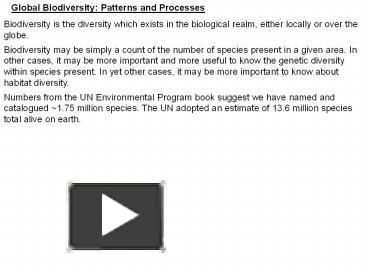 Global Biodiversity: Patterns and Processes presentation | free to download