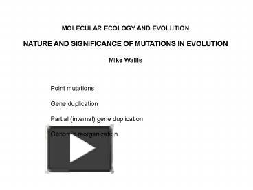 MOLECULAR ECOLOGY AND EVOLUTION presentation | free to view