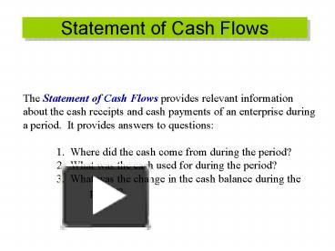 PPT – Statement of Cash Flows PowerPoint presentation | free to ...