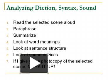 PPT – Analyzing Diction, Syntax, Sound PowerPoint presentation | free ...