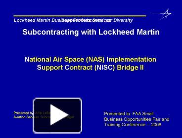 PPT – Subcontracting with Lockheed Martin PowerPoint presentation ...