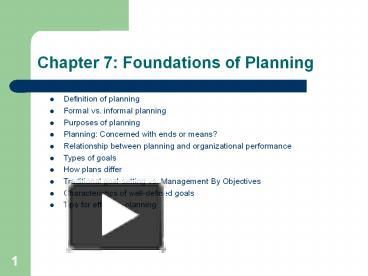 Chapter 7: Foundations of Planning presentation | free to download