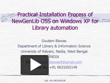 Practical Installation Process of NewGenLib OSS on Windows XP for ...