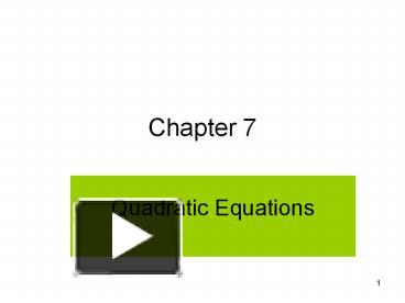 PPT – Quadratic Equations PowerPoint presentation | free to view - id ...