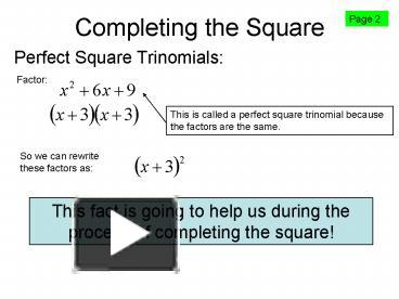 Completing the Square presentation | free to view