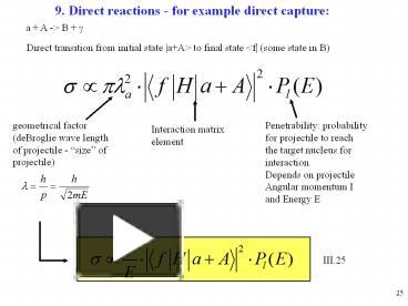 PPT – 9. Direct reactions - for example direct capture: PowerPoint ...