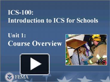 ICS-100: Introduction to ICS for Schools Unit 1: Course Overview ...