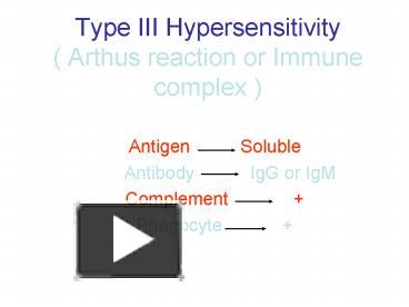 Type III Hypersensitivity Arthus reaction or Immune complex ...